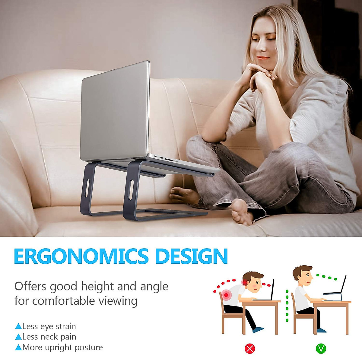 skrebba Laptop Stand, Portable Ergonomic Computer Lifter Laptop Desktop Stand, Detachable Cooling Notebook MacBook Air Pro Riser Holder Stand for Dell, HP, Lenovo, Samsung More 10-15.6 inch Laptops