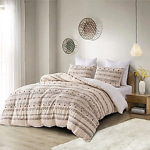 ECLEC Boho Dots Tufted Cotton Duvet Cover 3 Pieces Set Textured Jacquard Full/Queen Bedding Set, Oeko-Tex Certified, Ultra-Soft, Warm, Breathable, Machine Washable, All Season