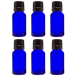 Essential Oil Bottles, Set of 6 - Cobalt Blue Glass with Eurodropper Cap - 15ml