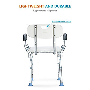 OasisSpace Heavy Duty Shower Chair with Back - Bathtub Chair with Arms for Handicap, Disabled, Seniors & Elderly - Adjustable Medical Bath Seat Handles - Non Slip Tub Safety