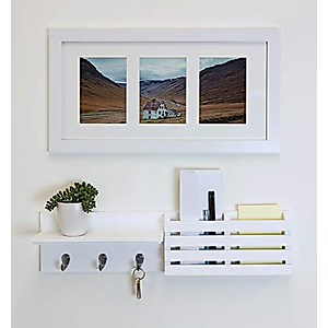 kieragrace KG Sydney Wall Shelf and Mail Holder with 3 Hooks - White, 24" (FN00377-5)