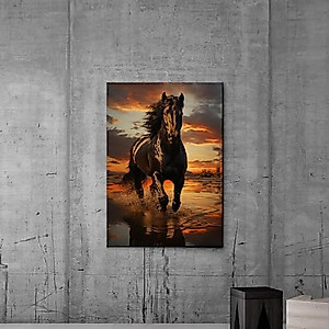 Majestic Black Stallion Galloping In The Clouds, Black Horse On Salt Flats, Canvas Print, Black Horse Print, Black Horse Wall Art, Canvas, Home Decor