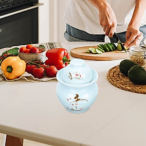 Luxshiny Pickle Jar Ceramic Chinese Pickling Jar Small Japanese Crock Kimchi Jar Pickled Cabbage Cylinder Tank Containers for Pickles Kimchi Appetizer Condiment - Blue