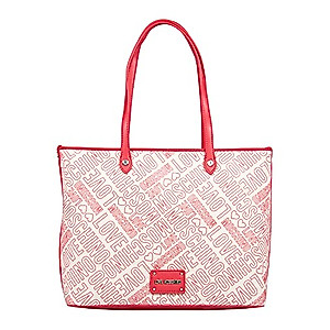 Love Moschino Cream Red Signature embossed construction for womens