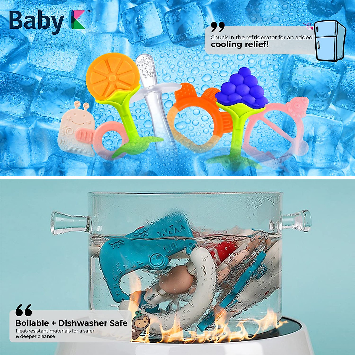 BABY K Baby Teething Toys Set 10 Pcs (Mint Green) - Teething Mittens for Babies - Freezable Teething Toys for Gum Relief - Sensory Toys for Babies with Soft Nubs - Rattles for Babies 6-12 Months