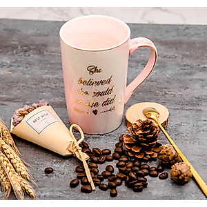 Mugpie She Believed She Could So She Did Coffee Mug - Congratulations Graduation Gifts for Her Women Girl Daughter College Nursing - Cute Motivational Inspiritional 12.5oz Pink Ceramic Cup + Gift Box