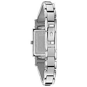Bulova Ladies' Classic Diamond Dial Quartz Stainless Steel Watch, Rectangle, Mother-of-Pearl, Silver/Black Dial