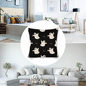 Happy Halloween Cartoon Ghosts Throw Pillow Covers 18×18 Pillowcases Set of 2 Cute Black Linen Decorative Square Pillow Case Cushion Covers Standard Size for Sofa Couch Outdoor Bed Pillow Protectors