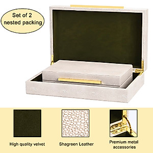 SYYSY Ivory Shagreen box Faux Leather Set of 2 Decorative Boxes,Large Stacking Storage Decorative Boxes with Lids for Modern Home Decor Jewelry Box Organizer