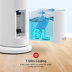 Evaporative Cooler, PARIS RHÔNE 3 in 1 Evaporative Air Cooler 45" Air Cooler 80° Oscillating 19” Air Outlet Cooling Fan 4 Speeds 3 Modes 6L Water Tank Portable Universal Casters White