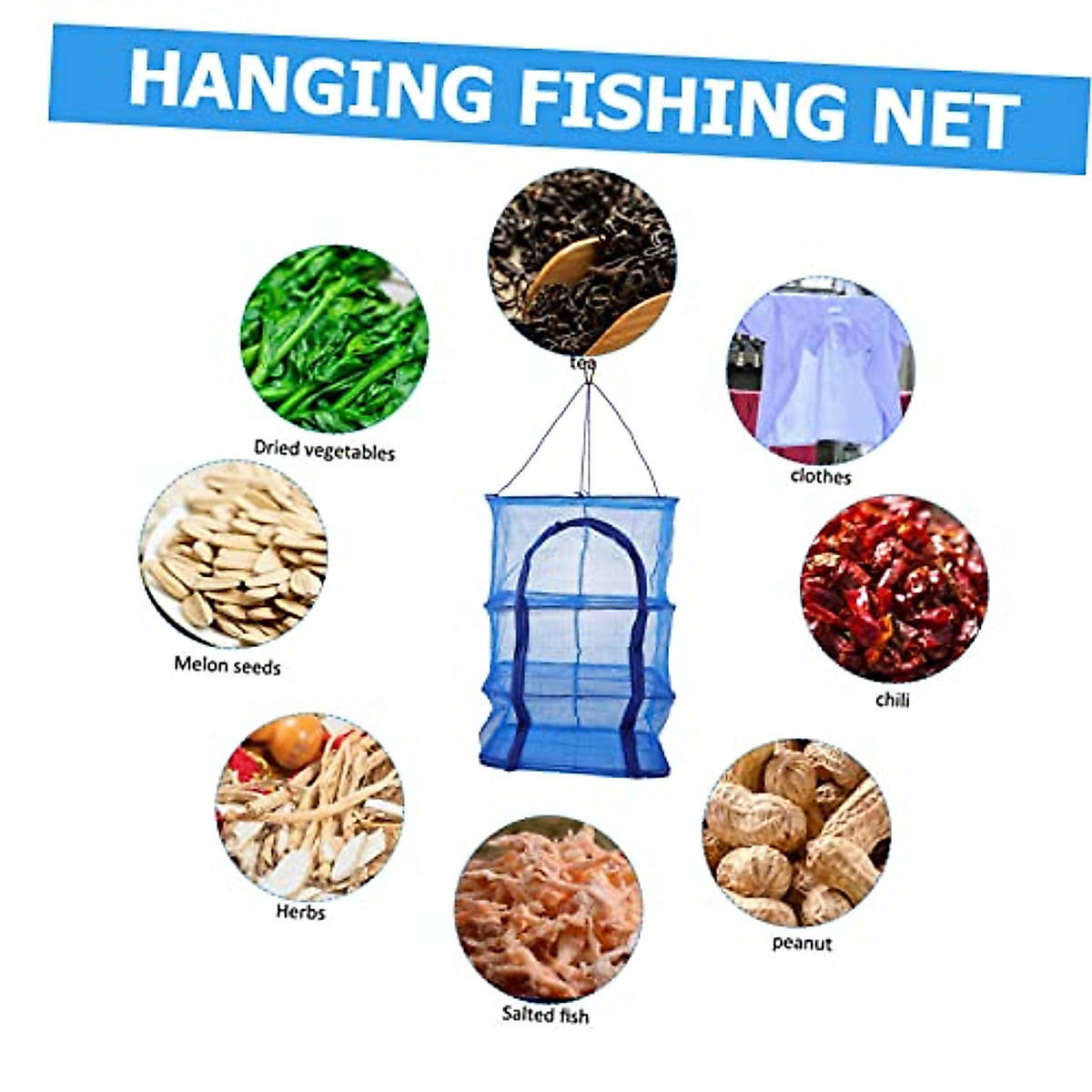 JOINPAYA Foldable Fish Cage Plants Foldable Basket Plants Outdoor Folding Fish Hanging Net Hanging Mesh Bag Fish Drying Rack Hanging Nylon Multi-Layer Net Vegetable Hanging Cage Blue