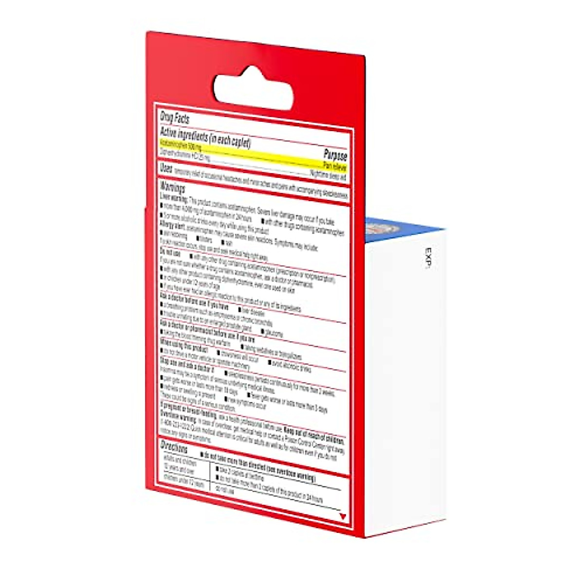 Tylenol PM Extra Strength Nighttime Pain Reliever Sleep Aid Caplets, 500 mg Acetaminophen, 25 mg Diphenhydramine HCl, Relief for Nighttime Aches & Pains, Travel Size, 2 Packs of 2 Caplets