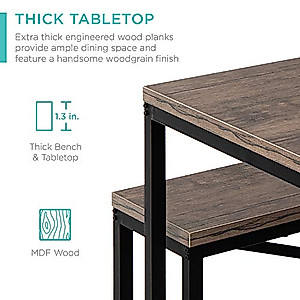 Best Choice Products 45.5in 3-Piece Bench Style Dining Table Furniture Set, 4-Person Space-Saving Dinette for Kitchen, Dining Room w/ 2 Benches, Table - Brown/Black