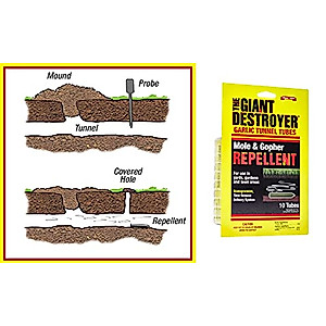 The Giant Destroyer Garlic Tunnel Tubes Repels Moles, Gophers, Skunks and Other Burrowing Rodents in Yards, Gardens & Lawn Areas, 10-12 Months, Highly Concentrated Garlic Oil (120 Tubes)