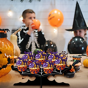 FRIDAY NIGHT 2Pcs Halloween Cupcake Stand 1-Tier Spider Web Cardboard Dessert Stand Holder Cake Serving Tray for Halloween Party Supplies Decoration