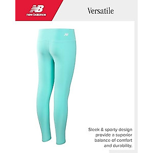 New Balance Girls' Legging Set - 4 Piece Short Sleeve T-Shirt and Leggings Set (7-16), Size 10-12, Surf/White/Grey