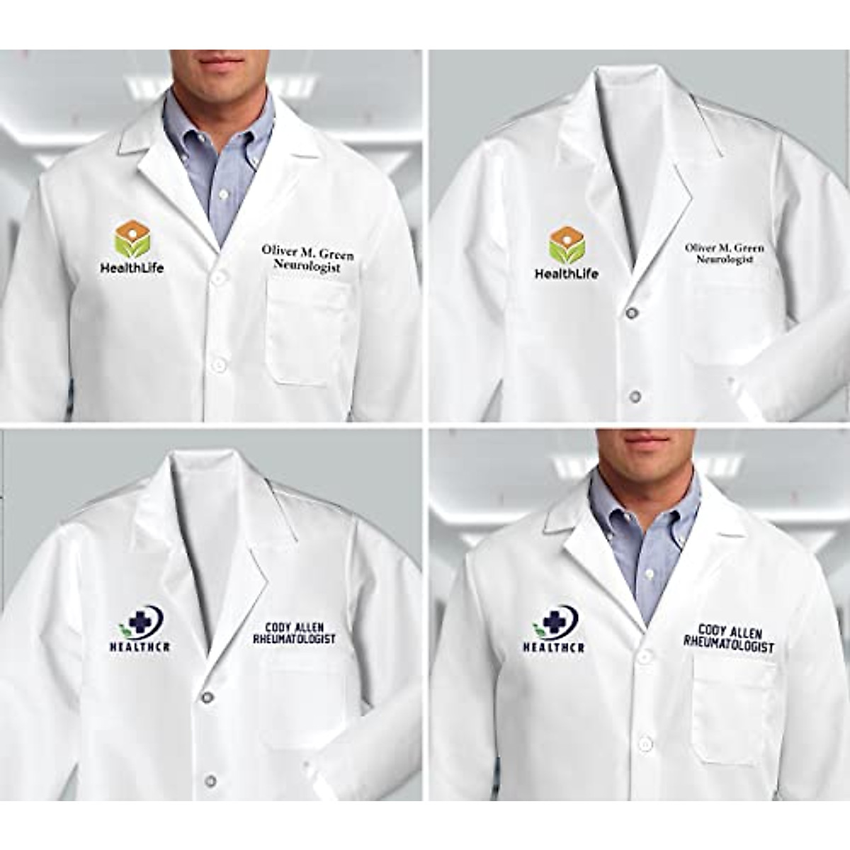 Personalized Embroidered Lab Coat for Men 41 Inch Add Your Name Text Logo Custom Medical Laboratory Coat White