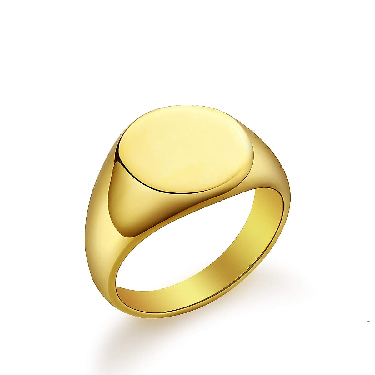 Valily Gold Signet Ring For Women Size 5 Stainless Steel Polished Round Rings For Engraving Customized Ring