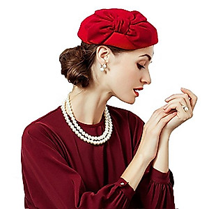 F FADVES Women's Pillbox Calot Hat Formal Vintage Wedding Tea Party Fascinators with Bow Red