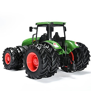 Remote Control Tractor and Trailer Set RC Kids Tractor Toy Front Loader Farm Truck Toddler Farm Toys with Lights and Sound, Metal Cab, 8 Wheels RC Toys Boys Gift for 3 4 5 6 7 8 Years Old