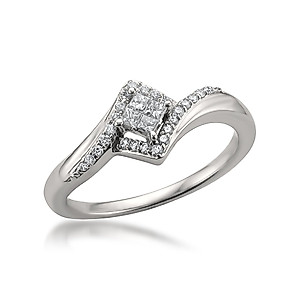 Beyond Brilliance 1/4 Carat Diamond, Invisible-Set 14K White Gold Princess Cut & Round Diamond Invisible-Set Engagement Ring (I-J, I1-I2)