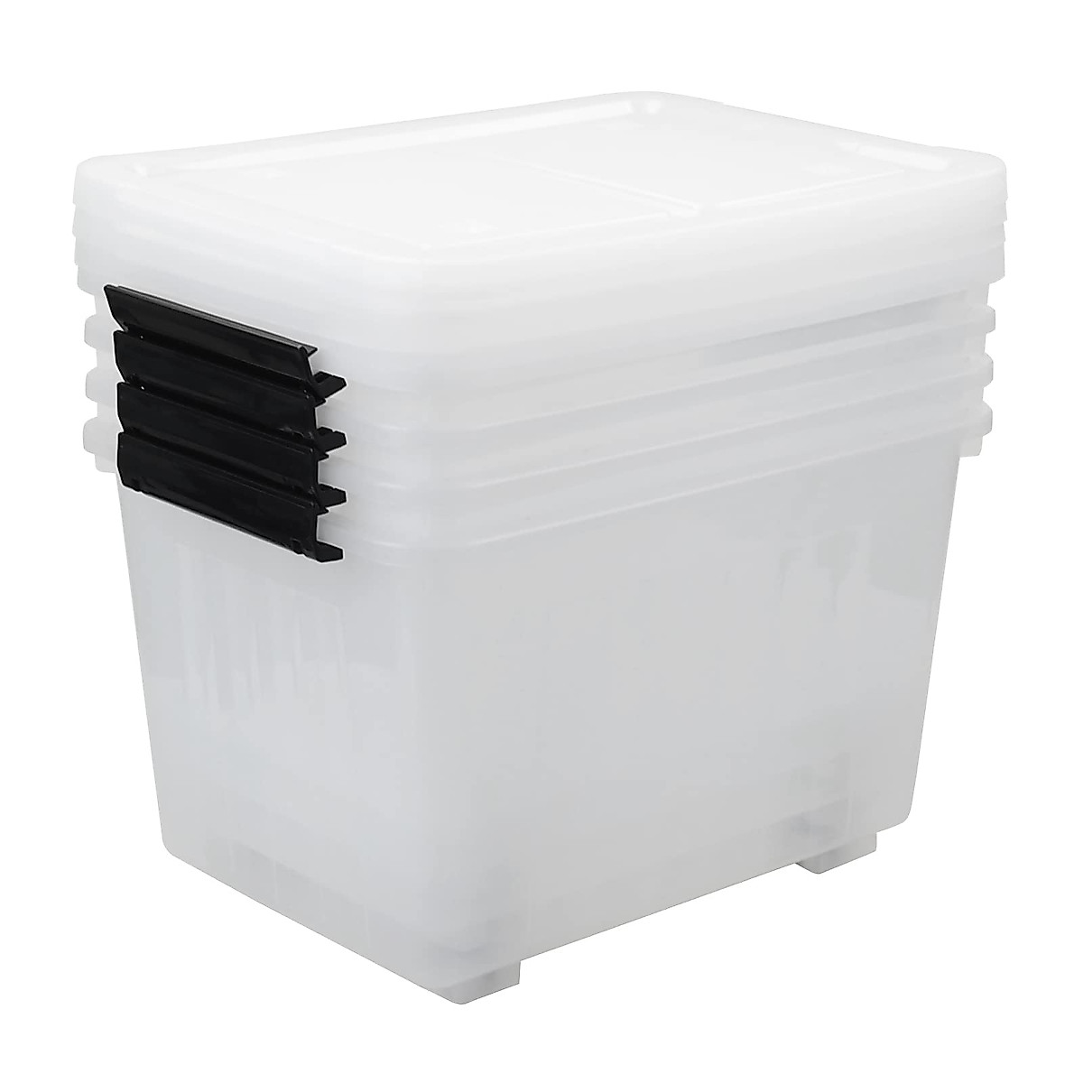 Yesdate 4-Pack Plastic Storage Box, 50 L Clear Large Storage Bin with Wheels