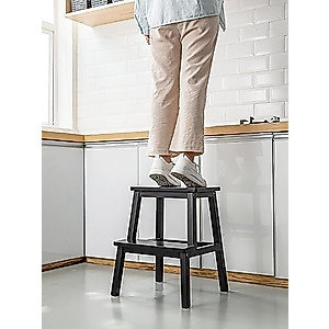 kailebao 20 inch Kitchen Step Stool Standing Tower for Kitchen Counter Solid Wood Step Office Solid Wood Step Stool for Adult Black