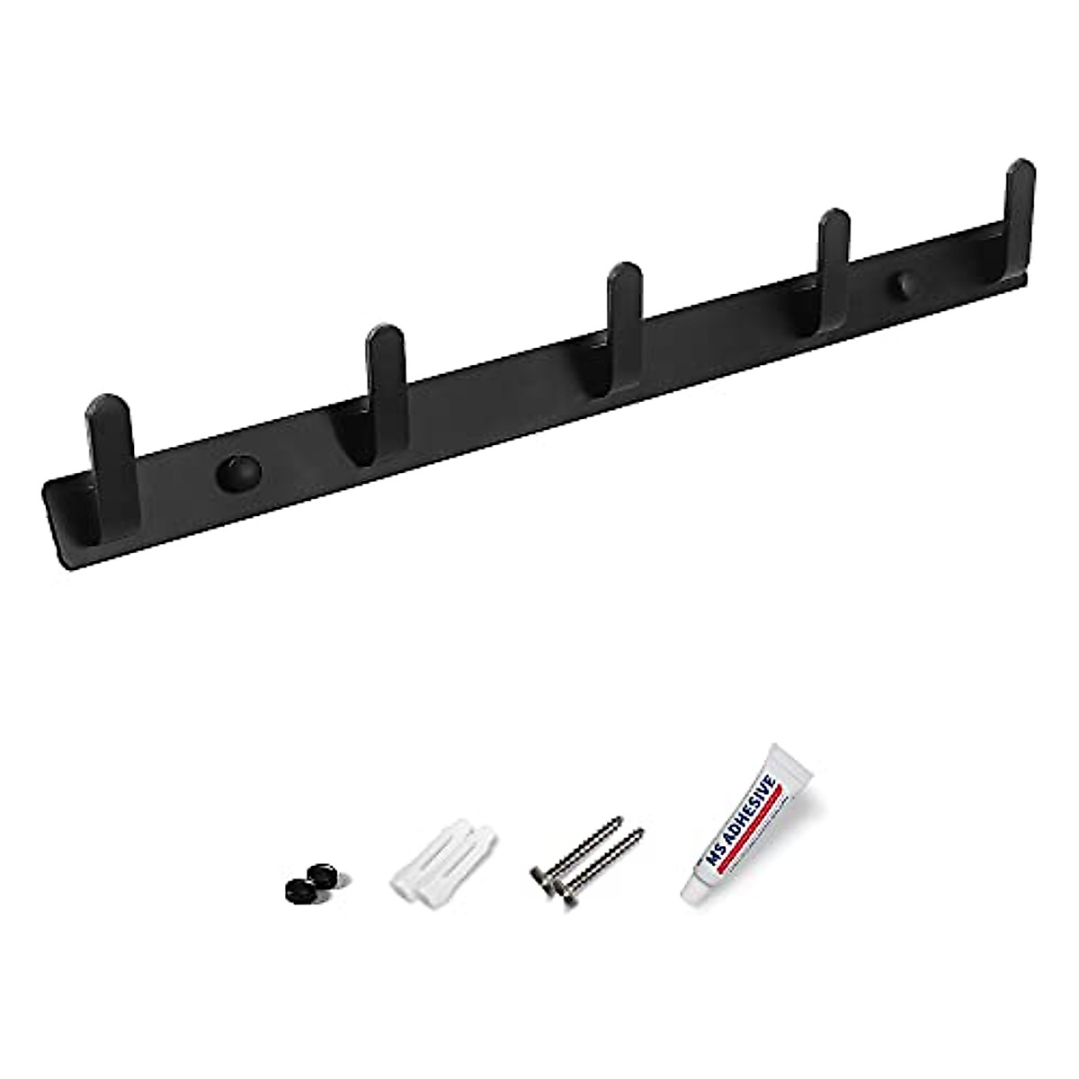 Fecraf Coat Hooks, Wall Mounted Coat Rack, Matte Black, Wall Hangers, Coat Rack with 5 Hooks for Bathroom Entryway Hat Key Towel Bag Kids. (5 Hooks)