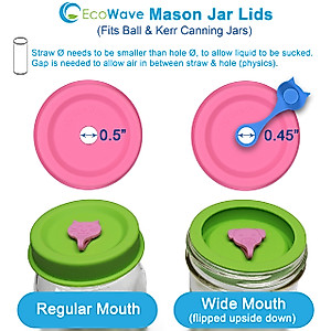 EcoWave Silicone Mason Jar Lids With Straw Hole DOG Stopper Plug - Regular Mouth Mason Jar Drinking Lids Snap Lids/Push-on Top Lids, Plastic-free, BPA-free, Vegan (4, Regular Mouth)