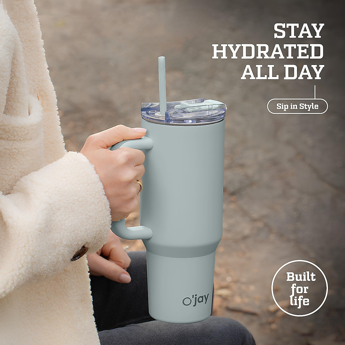 O'JAY Insulated 40oz Tumbler with Handle and Straw Lid - 100% Leak-Proof - Cupholder Friendly Travel Mug - Stainless Steel Insulated Tumbler with lid and straw - Gifts for Women Men Him Her.