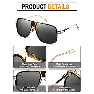 Frienda 3 Pairs Sunglasses for Men Retro Men Shades Glasses Fashion Metal Gold Frame Oversized Sun Glasses Designer