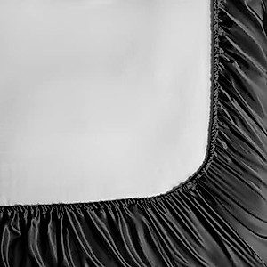 GOLAL Satin Sheets Full Size - 4 Pieces Luxury Silky Soft Bed Sheets, Wrinkle-Free Black Satin Silk Sheet Set with 1 Deep Pocket Fitted Sheet, 1 Flat Sheet, 2 Pillow Cases