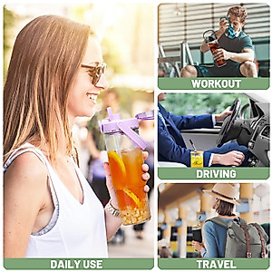 Nefeeko 32oz Glass Tumbler with Straw and Lid, Reusable Glass Water Bottles with Bamboo Lids Iced Coffee Cup Sleeve, BPA Free Leak Proof Water Tumbler with Handle Fits in Car Cup Holder (B)