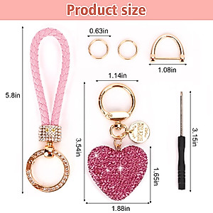 Car Keychain for Women with Rhinestone Heart Shape Bling Girl Cute Keychain for Christmas,Personalized Gift (A-Pink)