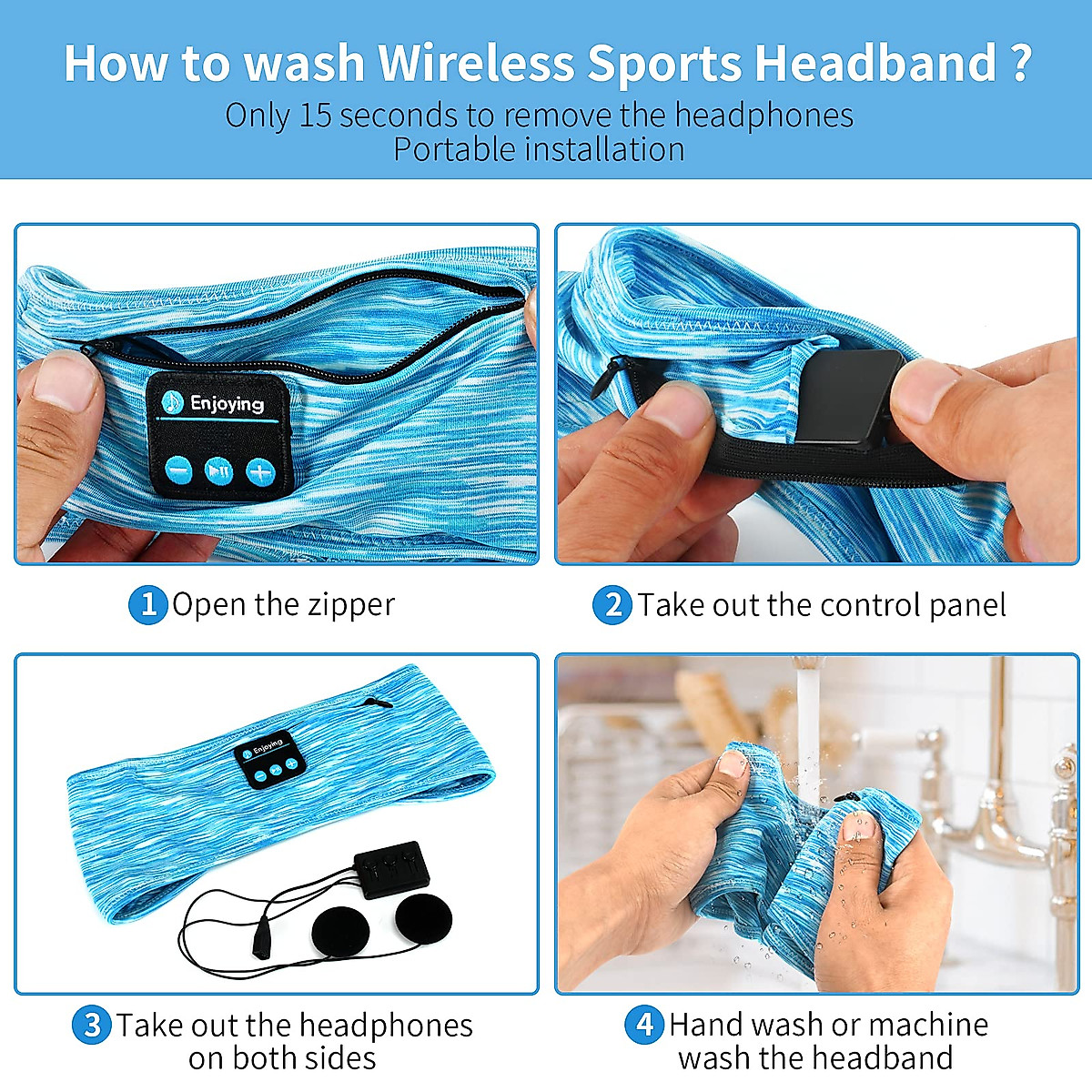 SKYEOL Sleep Headphones, Wireless Headband with Zip Pocket Wireless Music Sport Headbands with Ultra-Thin HD Stereo Speakers for Side Sleepers, Meditation,Relaxation and Sport