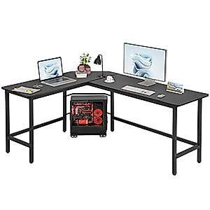 Computer Desk Gaming Desk Office L Shaped Desk PC Wood Home Large Work Space Corner Study Desk Workstation (Black)