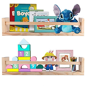 Dixryaus Wooden Floating Bookshelf, Wall Shelving, 2 PCS (Pine), Suitable for Children's Bedroom Bookshelf, Kitchen Spice Rack, Bathroom Decorative Wall Shelving.