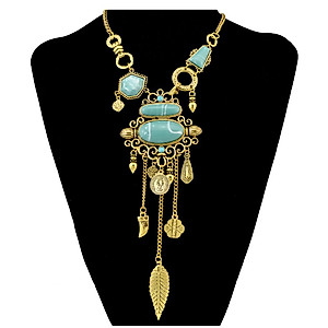 Shineland Bohemian Exaggerate Turquoise Big Alloy Pendant Necklace Women Statement Jewelry (Style # 2 ANTI GOLD)