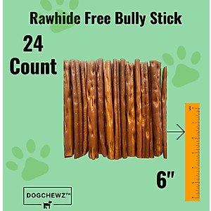DOGCHEWZ Rawhide Free Bully Stick Dog Chew Treats 6" (24 Count) - Chicken Flavored Dog Chew Bone - Suitable for Small and Medium Dogs