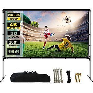 GYUEM 100 inch Projector Screen with Stand, Portable Front & Rear Projection Screen, 4K HD 16:9 Screen Outdoors and Indoors, Setup in Minutes, Home Theater, Presentation