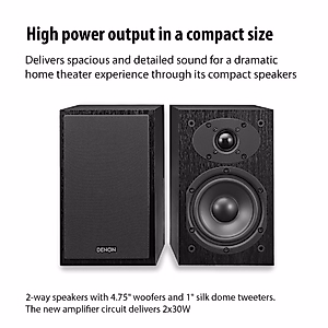 Denon D-M41 Home Theater Mini Amplifier and Bookshelf Speaker Pair - Compact HiFi Stereo System with CD, FM/AM Tuner and Wireless Bluetooth Music | Perfect for Small Rooms and Home Cinema