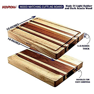 KONOLL Large Acacia Oak Wood Cutting Board for Kitchen Multipurpose Chopping Board with Juice Groove & Built-in well for Meat, Cracker, Vegetables and Cheese, 15 x 12 x 1.5 Inch