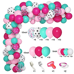 Ouddy 142Pcs Surprise Party Balloons Garland Arch Kit, Rose Red Pink White Polka Dots Sea Blue Confetti Balloons & 5Tools for Kids Baby Shower Surprise Birthday Party Theme Supplies Decorations