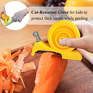 Kibbidea Kids Knife Set, 4-Piece Kids Cooking Sets Real, Stainless Steel Kids Kitchen Chef's Knives with Peeler, Finger Guard, Protective Glove for Cutting Peeling (Blue)