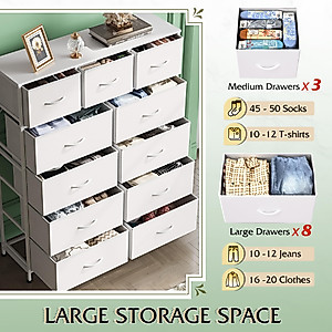 WLIVE Tall Dresser for Bedroom, Fabric Dresser Storage Tower, Dresser & Chest of Drawers Organizer Unit with 11 Drawers, Storage Cabinet, Hallway, Closets, Steel Frame, Wood Top
