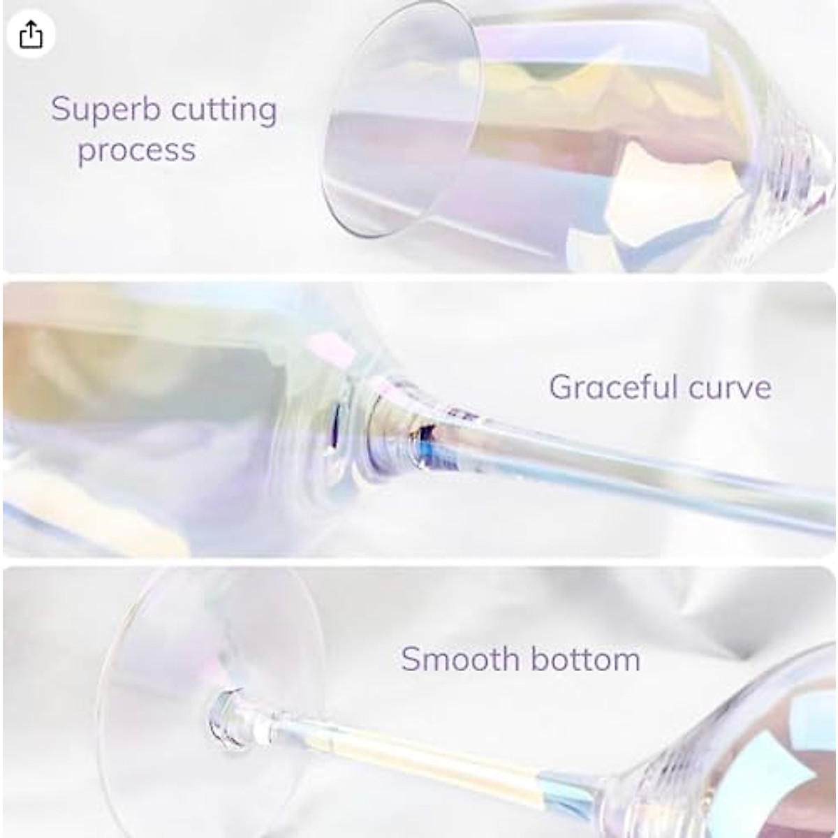 Luxrify Enhance Your Wine Experience Iridescent Wine Glasses - Premium Quality, Unique Design at Rim, Long Stemware, Hand-Blown & Perfect for Wine Lovers, Colored Stemware (Set Of 6)