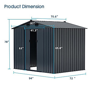 Outdoor Storage Shed, 8' X 6' Galvanized Steel Garden Shed with 4 Vents & Double Sliding Door, Utility Tool Shed Storage House for Backyard, Patio, Lawn
