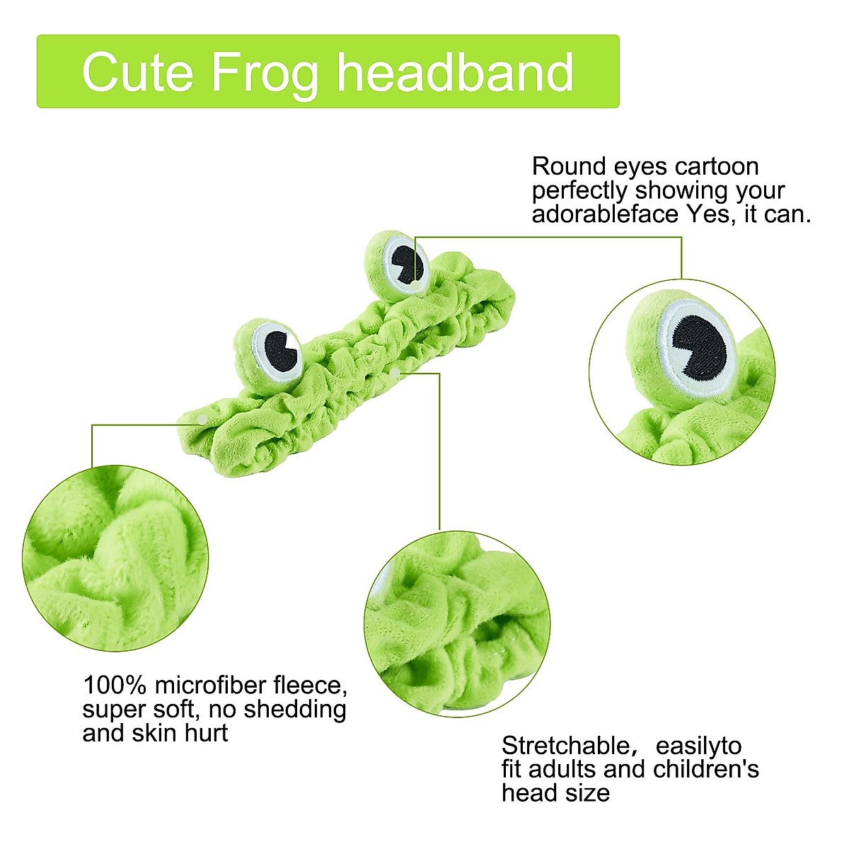 Jowmoy Frog Headband,Green Frog Eye Elastic Headband, for spa headband, skincare headbands, makeup headband, face wash headband, fun gifts for women (1 Pack).