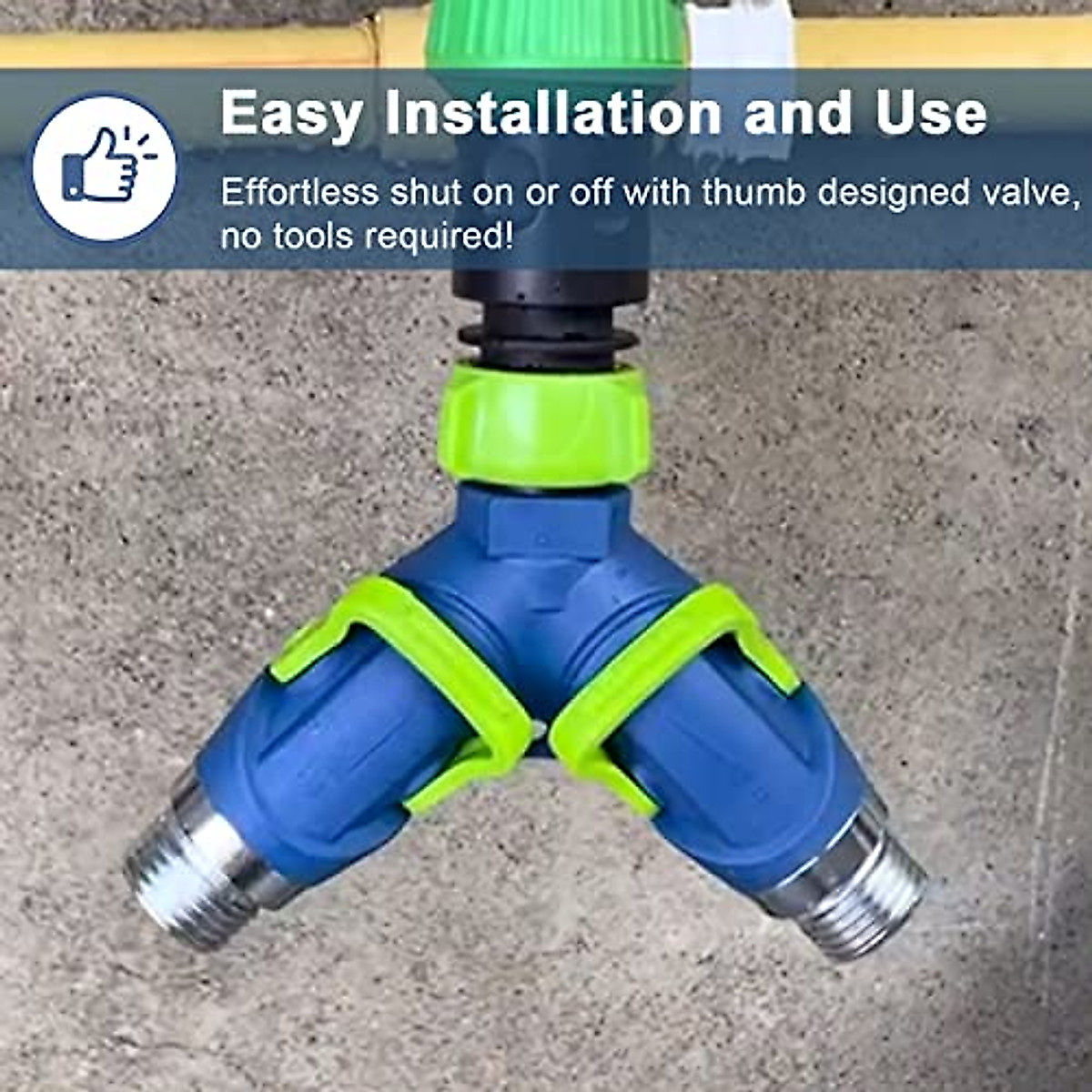 Garden Hose Splitter - AINEED Water Hose Splitter 2 Way Heavy Duty, Hose Connector Faucet Splitter, Hose Y Splitter, Outdoor Water Spigot Hose Bib Splitter with Shut off Valve