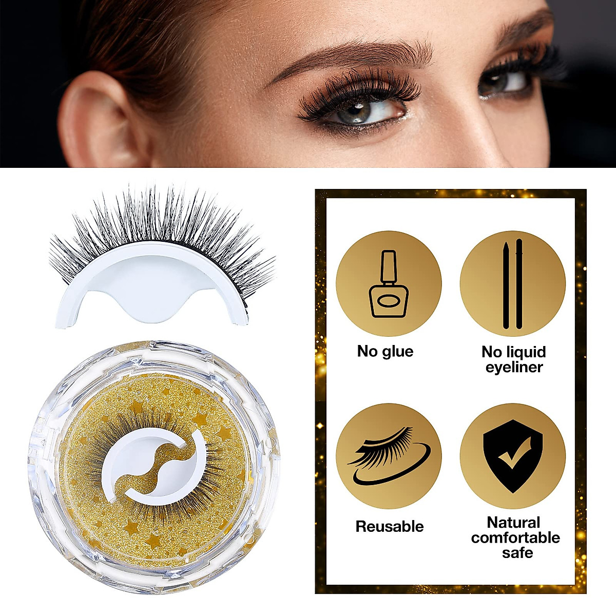 Loopeer 6 Pairs Reusable Self Adhesive Eyelashes Natural Look False Eyelashes No Glue or Eyeliner Needed Reusable Adhesive Eyelashes Self Adhesive Lashes Extension for Women Girls (Natural Style)